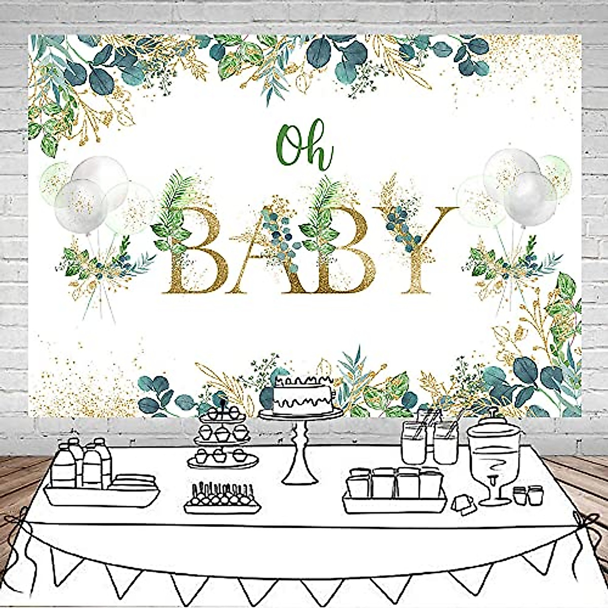 Mocsicka Oh Baby Greenery Backdrop for Boy Greenery Gender Neutral Baby Shower Photography Background Vinyl Green Leaves Baby Shower Backdrops Decorations for Boys (7x5ft)