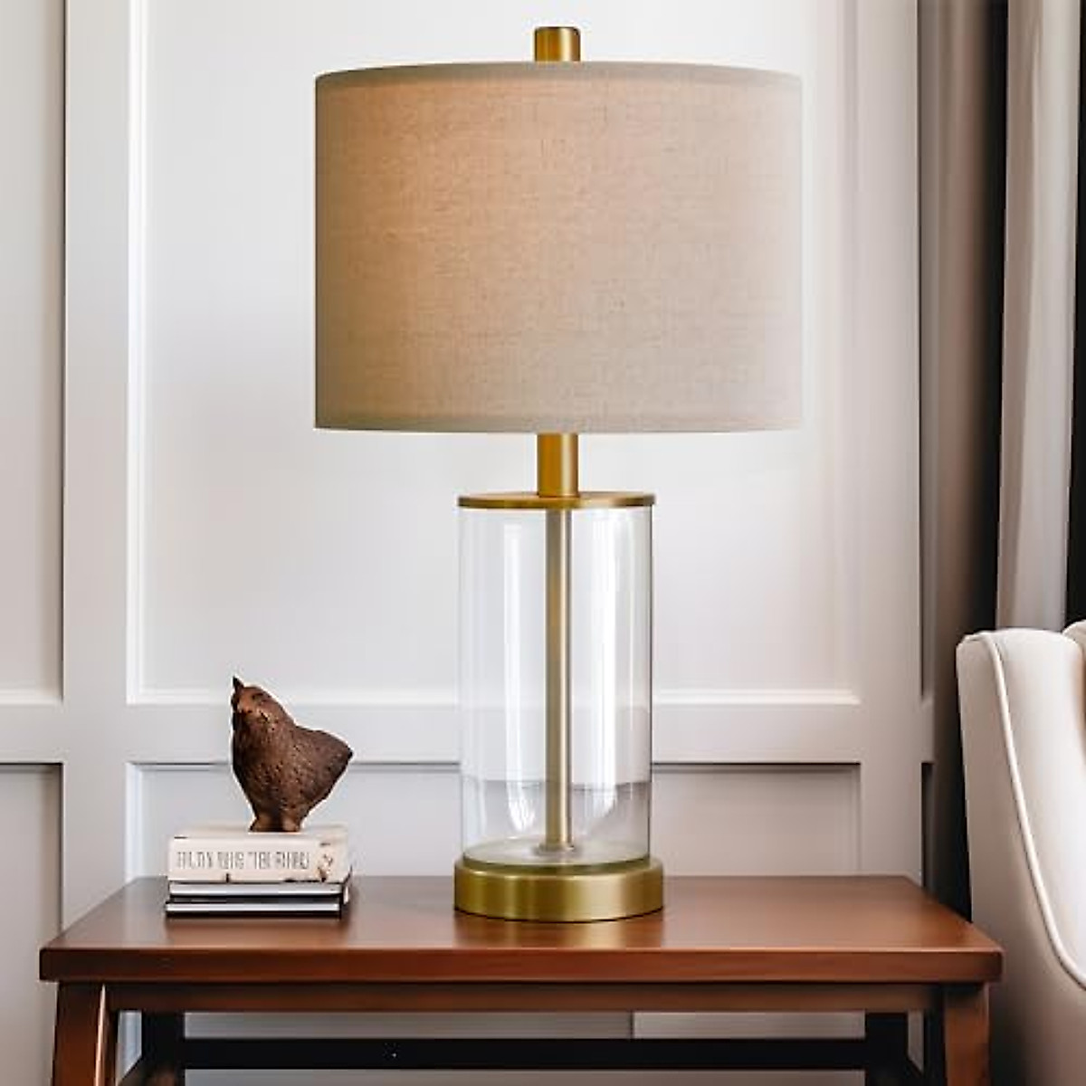 USumkky 20'' Glass Table Lamps Set of 2 for Bedroom Living Room,Gold Glass Bedside Lamps for Nightstands with USB Ports and AC Outlets(Bulbs not Included)