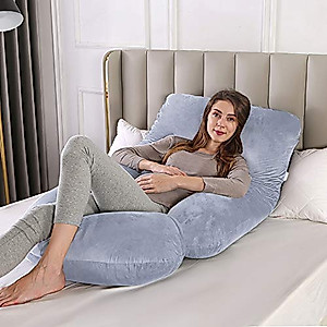 CDEN Pregnancy Pillow, J Shaped Full Body Pillow 57", Maternity Pillow Support for Back, Legs, Neck, HIPS for Pregnant Women with Removable Washable Velvet Cover(Grey)