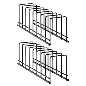 PINNIYOU Pot Lid Organizer, 2 Pack Kitchen Plate Pot Lid Rack Holder Rest, Storage Cutting Boards, Bakeware, Pots & Pans Serving Trays, Reusable Containers in Cabinet Pantry, USU201, Black