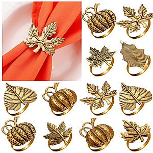 WILLBOND 12 Pcs Thanksgiving Napkin Ring Set Pumpkin Napkin Holders Fall Napkin Rings Fall Leaf Napkin Rings Alloy Napkin Holder Buckle for Halloween Home Party Table Decor Wedding Supplies(Classic)