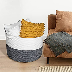 Annecy XXLarge Cotton Rope Basket (Set of 2), Woven Baby Laundry Basket with Handle for Toy, Towels, Pillows, Decorative Basket for Blankets