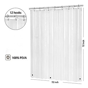 TIKABC Shower Curtain Liner, Clear Plastic Waterproof Bathroom 4G Shower Curtains, 72x72 inch Shower Liner with 3 Magnetic Weights and 12 Hooks(Clear)