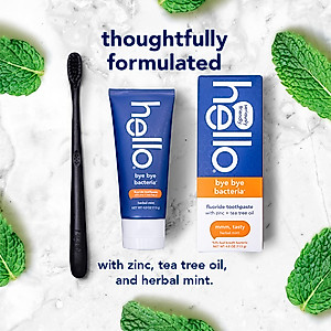 Hello Bye Bye Bacteria, Antibacterial Toothpaste with Fluoride, Bad Breath Toothpaste, Zinc, Tea Tree Oil, BPA Free, Anticavity, Vegan, Gluten Free, Herbal Mint Flavor, 2 Pack, 4 OZ Tubes