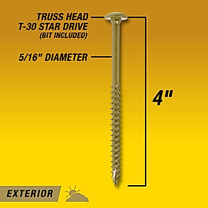 Power Pro 47877 Lag Screws, 5/16" x 4", Star Drive Construction Lag Screws, Rust Resistant, Ceramic Coated Bronze, 5lb Tub, 100 pcs