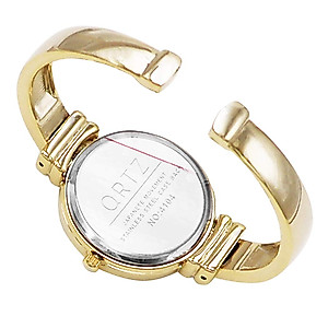 Rosemarie & Jubalee Women's Elegant Mother of Pearl Metal Hinged Cuff Bracelet Watch (Gold Tone)