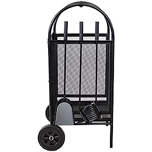 Sunnydaze Firewood Log Cart with Wheels and Fireplace Tool Set - Includes 3 Tools with Steel Handles