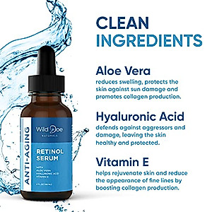 Retinol Serum for Face -Anti Aging Serum & Dark Spot Corrector w/ Hyaluronic Acid, Pure Aloe Vera Gel, Vitamin E Oil For Scars Treatment: Target Lines/Wrinkles, Boost Collagen, Aid Acne Treatment -4oz