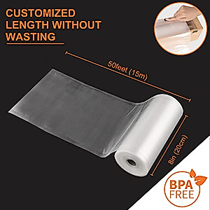 Reusable Vacuum Sealer Bags Dispenser, Rolls Keeper with Built-in Cutter, Come with 8'' x 50’ Rolls for Food Saver, Commercial Grade, BPA Free and Heavy Duty
