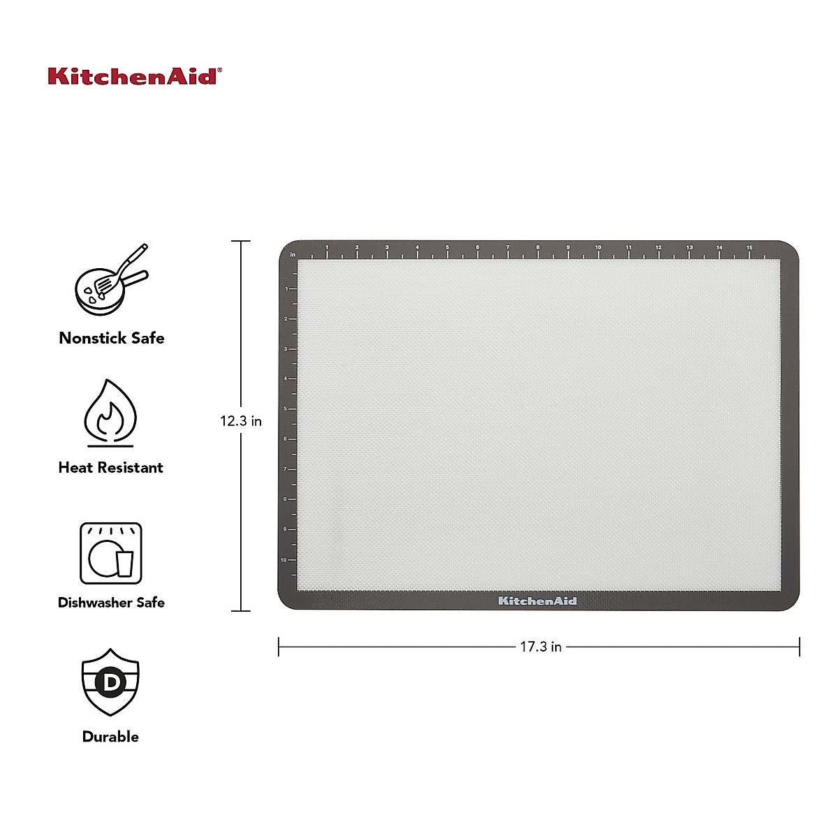 KitchenAid Silicone Baking Mat, 12x17-Inch, Gray