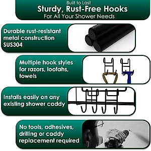 Jovware Black Shower Caddy Hooks, Razor Hooks for Shower, Razor Hanger for Shower, Shower Caddy with Hooks, Shower Hooks for Loofah, Razor Holder 2 Pack