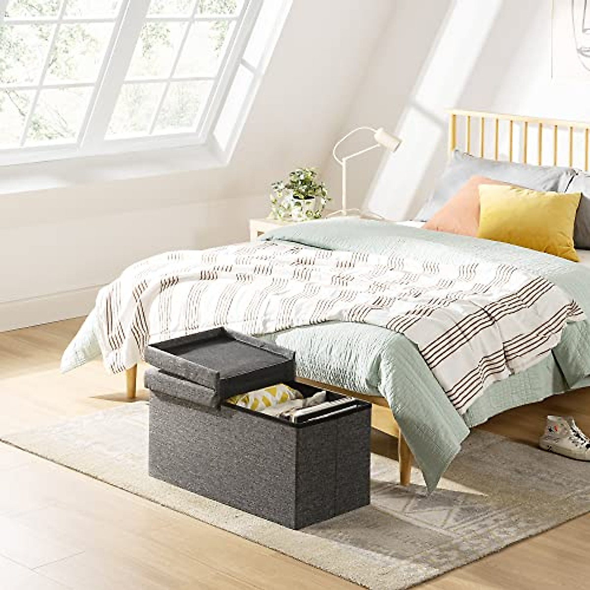 Otto & Ben 30" Storage Ottoman with SMART LIFT Top, Upholstered Tufted Bench, Foot Rest, Dark Grey