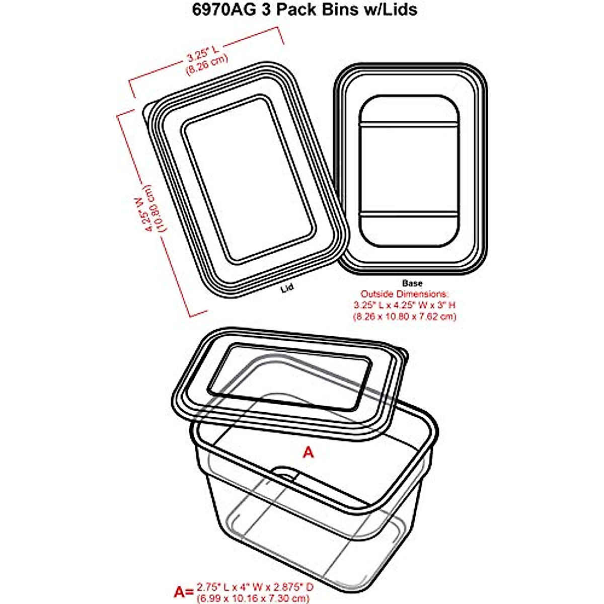 ArtBin 6970AG Bins with Lids 3-Pack, [3] Small Art & Craft Organizer Boxes, White with Clear Lids