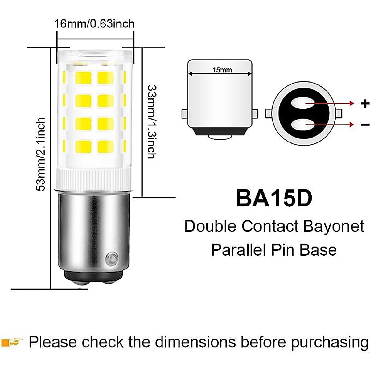 SSXBF BA15D LED Double Contact Bayonet Base 120 Volts 4W Bulb，Daylight 6000K,40W Halogen Replacement Bulb，Sewing Machine Bulbs Pack of 2……
