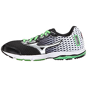 Mizuno Wave Rider 18 Junior Kids Running Shoe (Little Kid/Big Kid), Black/Classic Green, 2.5 M US Little Kid