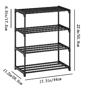SOKOSEN 4-Tier Small Shoe Rack, Metal Stackable Kids Shoe Shelf Storage Zapateras Organizer,Narrow Shoe Rack Sturdy for Closet Hallway Entryway Living Room Bedroom (Black)