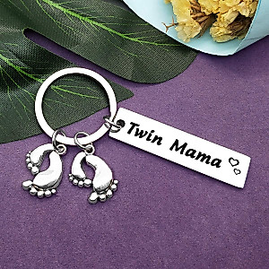 Twin Mom Gift Keychain New Mom Gift Jewelry Mommy to Be Gift Mother of Twins Jewelry Twin Mama Keyring Key Chain Pregnant Gift Twins Mother Jewelry First Time Mom Gift Pregnancy Announcement Gift