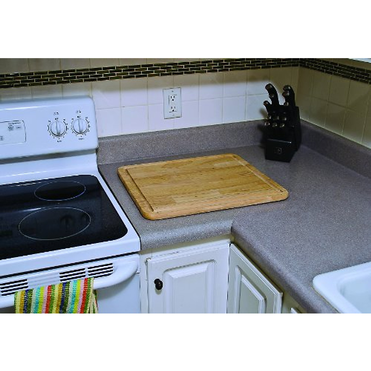 Camco - 43753-A Hardwood Cutting Board and Stove Topper With Non-Skid Backing, Includes Flexible Cutting Mat