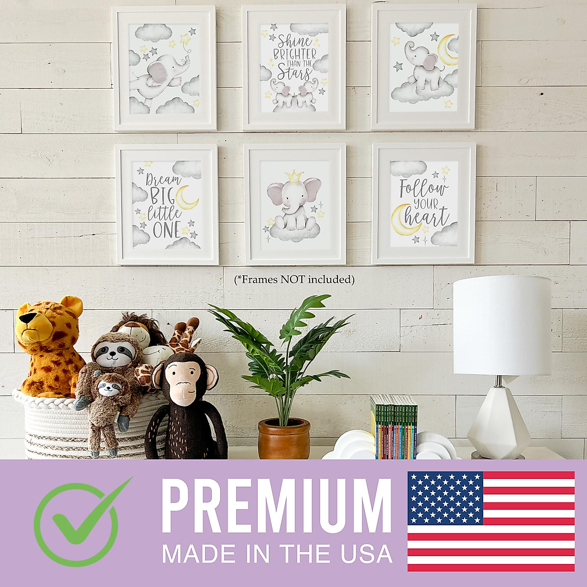 Hadley Designs 6 Reversible 8x10 Elephant Nursery Decor Wall Art Prints For Bedroom Posters, Baby Elephant Baby Shower Decorations For Wall Art Prints, Stars and Moon Nursery Decor