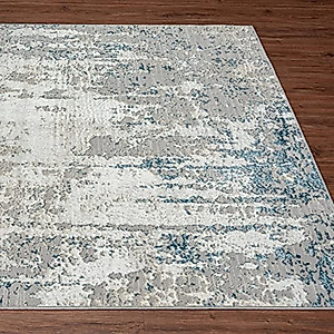 LUXE WEAVERS Florance Collection 86572 Blue Modern Area Rug 8x10, Abstract Stain Resistant Rug