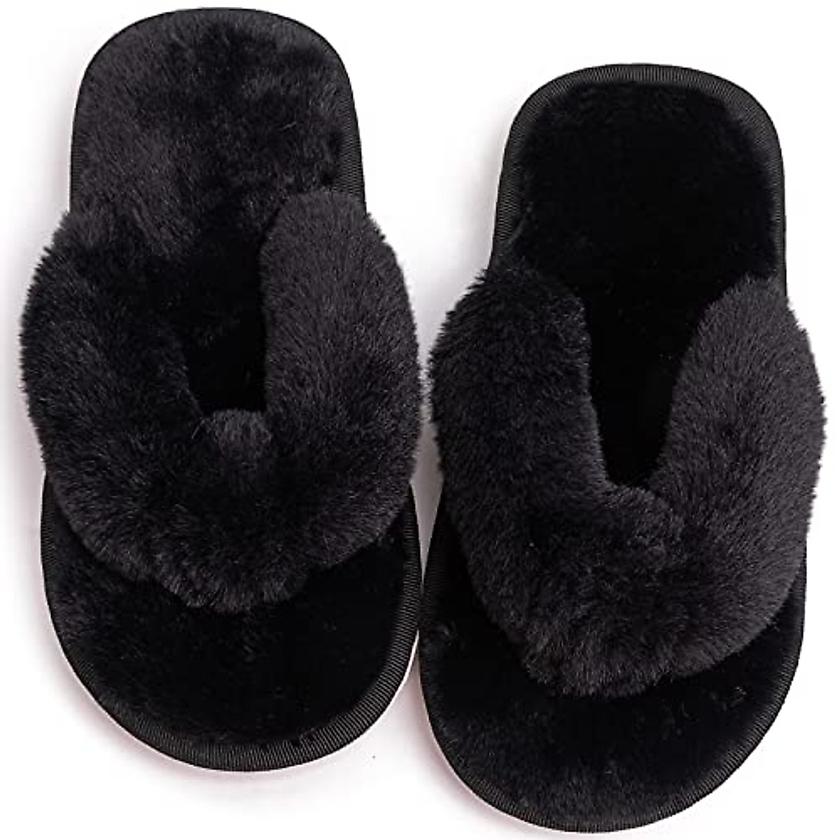 techcity Boys Girls Fuzzy Flip Flop Slippers Kids Cute Soft Comfy Open Toe Fluffy Slip On Thong Flat Sandals House Home Fur Slides Indoor Outdoor