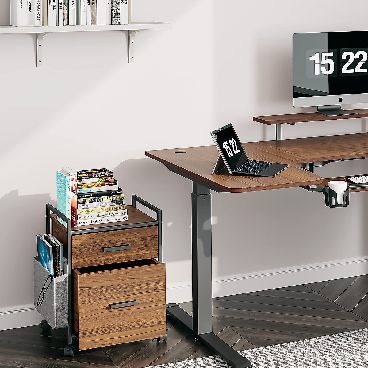 EUREKA ERGONOMIC Rolling File Cabinet with Bag for Home Office,File Cabinet 2 Drawers, Under Desk Rolling File Cabinet, Wood Filing Cabinet, Printer Stand with Storage,Walnut