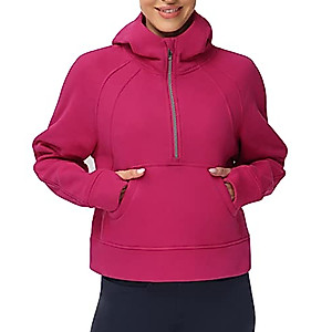 Women’s Hoodies Half Zip Long Sleeve Fleece Crop Pullover Sweatshirts with Pockets Thumb Hole