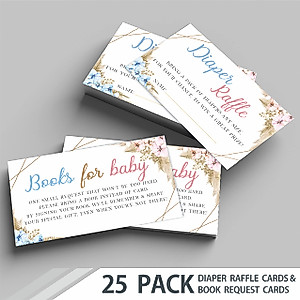 JCVUK Set of 25 Baby Shower Invitations with Envelopes, BOHO Diaper Raffle Tickets and Baby Shower Book Request Cards, Pampas Grass Bohemian Theme Gender Reveal Party For Boys or Girls(YQKTZ-A02)