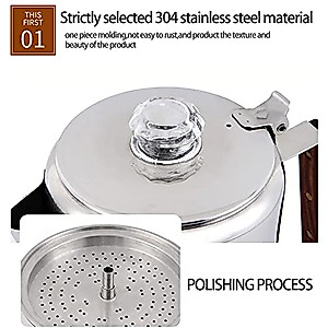 Keenature Camping Percolator Coffee Pot 9 Cups Espresso Coffee Pot for Camping with Strainer Wooden Handle Stainless Steel 15 filter Papers