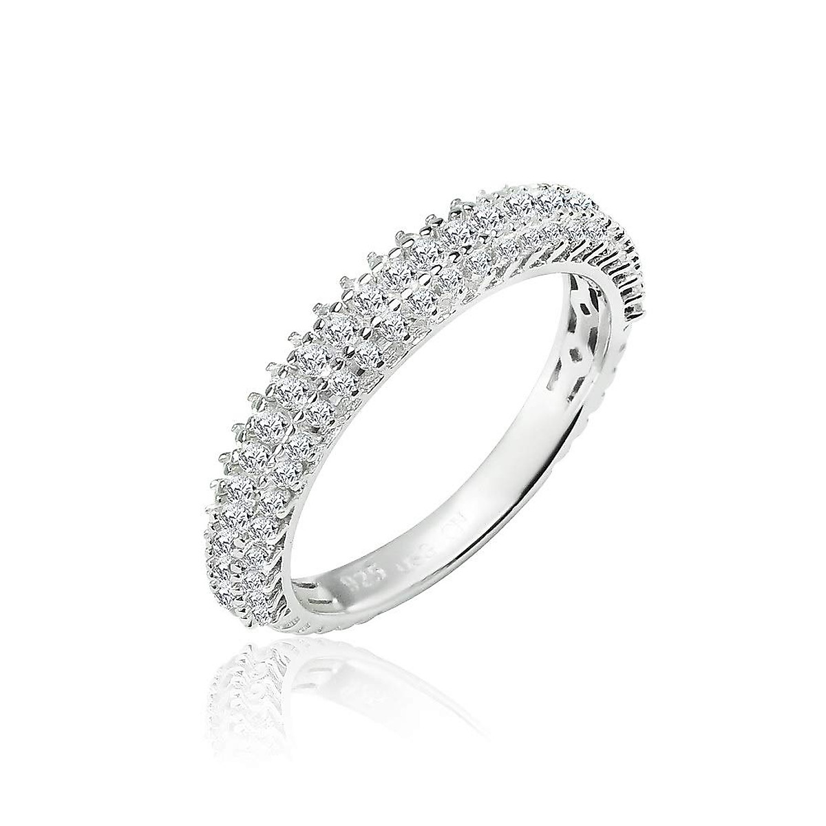 SOLIDSILVER- Sterling Silver Crystal Clear CZ Cluster Eternity Band Ring | Sizes 7