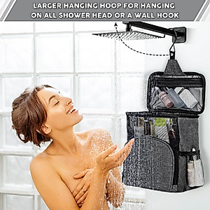 Portable Shower Caddy Dorm, Hanging Shower Bag for Camping Drain from Bottom - College Dorm Room Essentials for Guys Mesh Shower Tote Bag with Hook - Travel Men Women, Gray