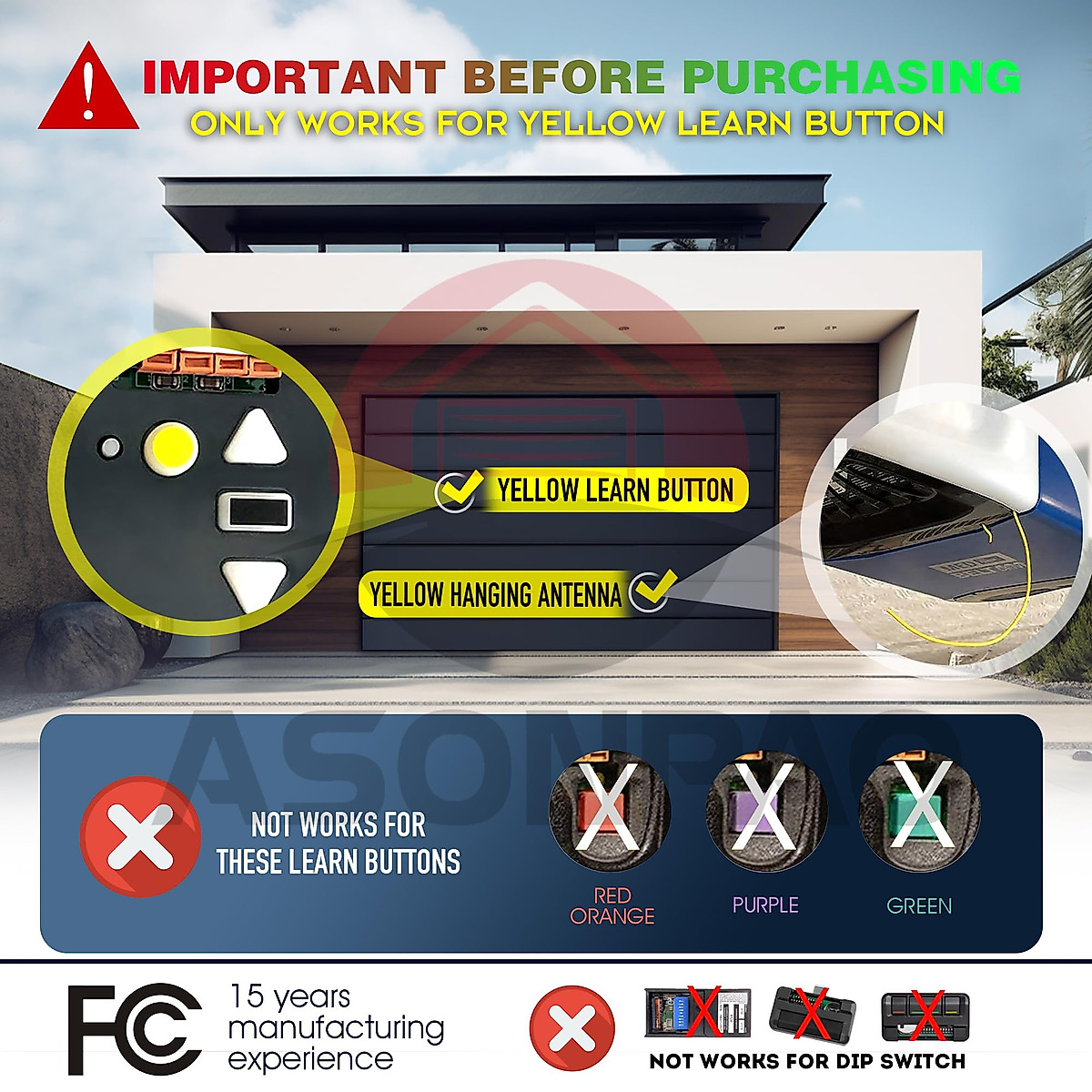 2Pack-950ESTD Chamberlain Garage Door Opener Remote (Yellow Learn Button Security+ 2.0 myQ) 3-Year-Warranty