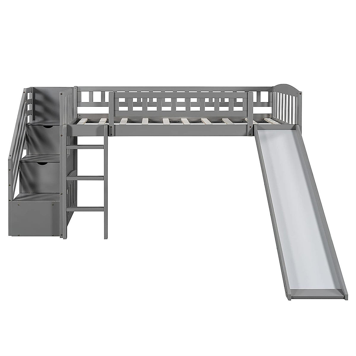 Harper & Bright Designs Loft Bed with Slide and Stairs Wood Twin Size Loft Bed Frame with Storage for Kids Boys Girls, Gray