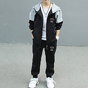 Hansber Kids Boys 2 Piece Tracksuit Sweatsuit Sports Suit Long Sleeve Pullover Jacket with Jogger Pants Set Black 7-8