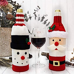 NEILDEN Cute Christmas Sweater Wine Bottle Cover, Handmade Wine Bottle Sweater for Christmas Decorations Cute Christmas Sweater Party Decorations 2pcs