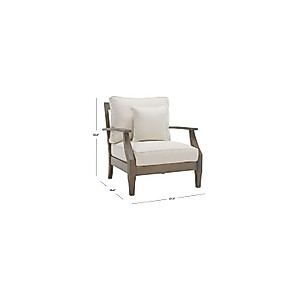 SAFAVIEH Outdoor Couture Collection Martinique Light Grey/Beige Solid Wood Patio Armchair with Pillow
