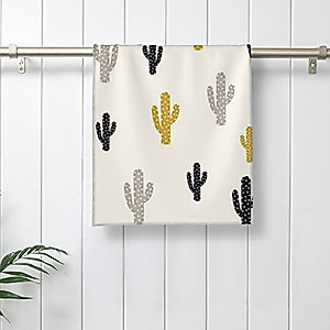 Gold Black Cactus Hand Towel for Bathroom Kitchen Microfiber Fingertip Bath Towels 12 X 27.5 Inch Soft Decorative Home Hotel Gym Laundry Room