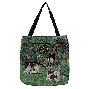 Gone Doggin Papillon Tote Bag #2 – Multicolored Dog Tapestry Shoulder Bag - Papillon Dog Breed Gifts