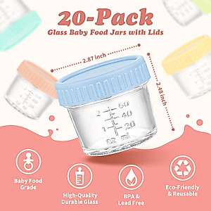 DRKIO 20 Pack Glass Baby Food Storage Containers 4 Oz Baby Food Jars with Lids Baby Food Maker Microwave Dishwasher Freezer Safe 100% Leak-Proof BPA Free