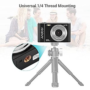 Andoer Portable Digital Camera 48MP 2.7K 2.88-inch IPS Screen 16X Zoom Auto Focus Self-Timer 128GB Extended Memory Face Detection Anti-Shaking with 2pcs Batteries Hand Strap Carry Pouch