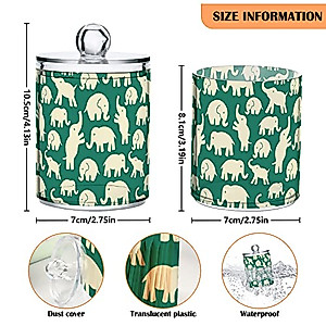 YYZZH Elephant Pattern Cartoon Design 4 Pack Qtip Holder Dispenser for Cotton Swab Ball Round Pads Floss 10 Oz Apothecary Jar Set for Bathroom Canister Storage Makeup Organizer