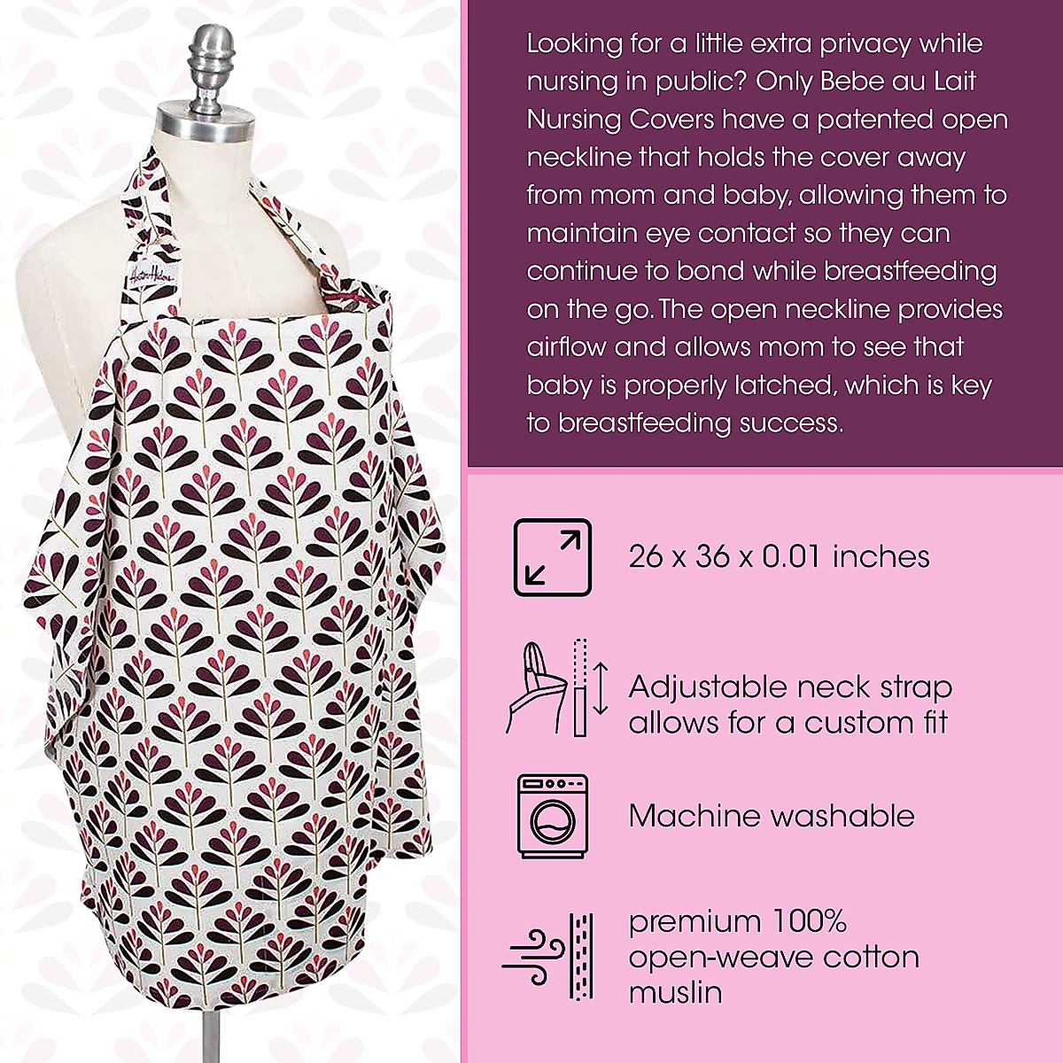 Bebe au Lait's Hooter Hiders Nursing Cover, Apron, Shawl, Privacy Covers for Breast Feeding & Pumping, Breastfeeding Cover for Mom, Soft, & Breathable Muslin Cotton with 2 pockets -Verbena