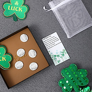 Fumete 30 Sets St Patricks Day Gifts Good Luck Pocket Tokens Irish Lucky Four Leaf Clover Coins with Blessing Cards and Bags Lucky Pocket Token for Family Friends Employee Coworkers Gifts(30 Pcs)