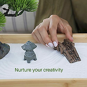 ENSO - Japanese Zen Garden for Desk - Extra Large 16" x 8" Desktop Mini Zen Garden with White Sand, Artificial Bonsai Tree, Rocks, Rakes & Accessories - Zen Gifts Sand Garden Kit for Office Decor