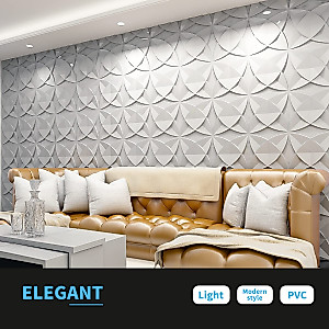 Art3d Decorative Textured PVC 3D Wall Panels for Interior Wall Decor in Living Room, Bedroom in White, Pack of 33 Tiles, 32Sq.Ft