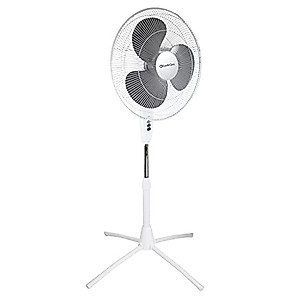 Comfort Zone CZST185WT 18" 3-Speed Oscillating Pedestal Fan with Adjustable Height and Tilt, 90-Degree Oscillation and Quad-Pod Folding Base, White