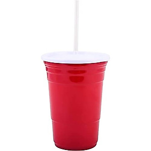 Red Cup Living 24 Oz Reusable Party Cup with Lid & Straw, Glass & Tumbler | Reusable Drinking Supplies for Birthday Party, Camping, Travel Outdoors |Durable & Unbreakable, BPA Free