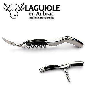 Laguiole En Aubrac Sommelier Waiter's Corkscrew, Buffalo Horn Handle, Wine Opener With Foil Cutter & Bottle Opener, Stainless Steel Shiny Bolsters