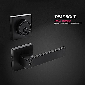 Cielsa Dawn Exterior Door Lock Set with Deadbolt Lock - Square Front Door Handle Set and Single Cylinder Deadbolt Lock Matte Black Front Door Handle and Deadbolt Set