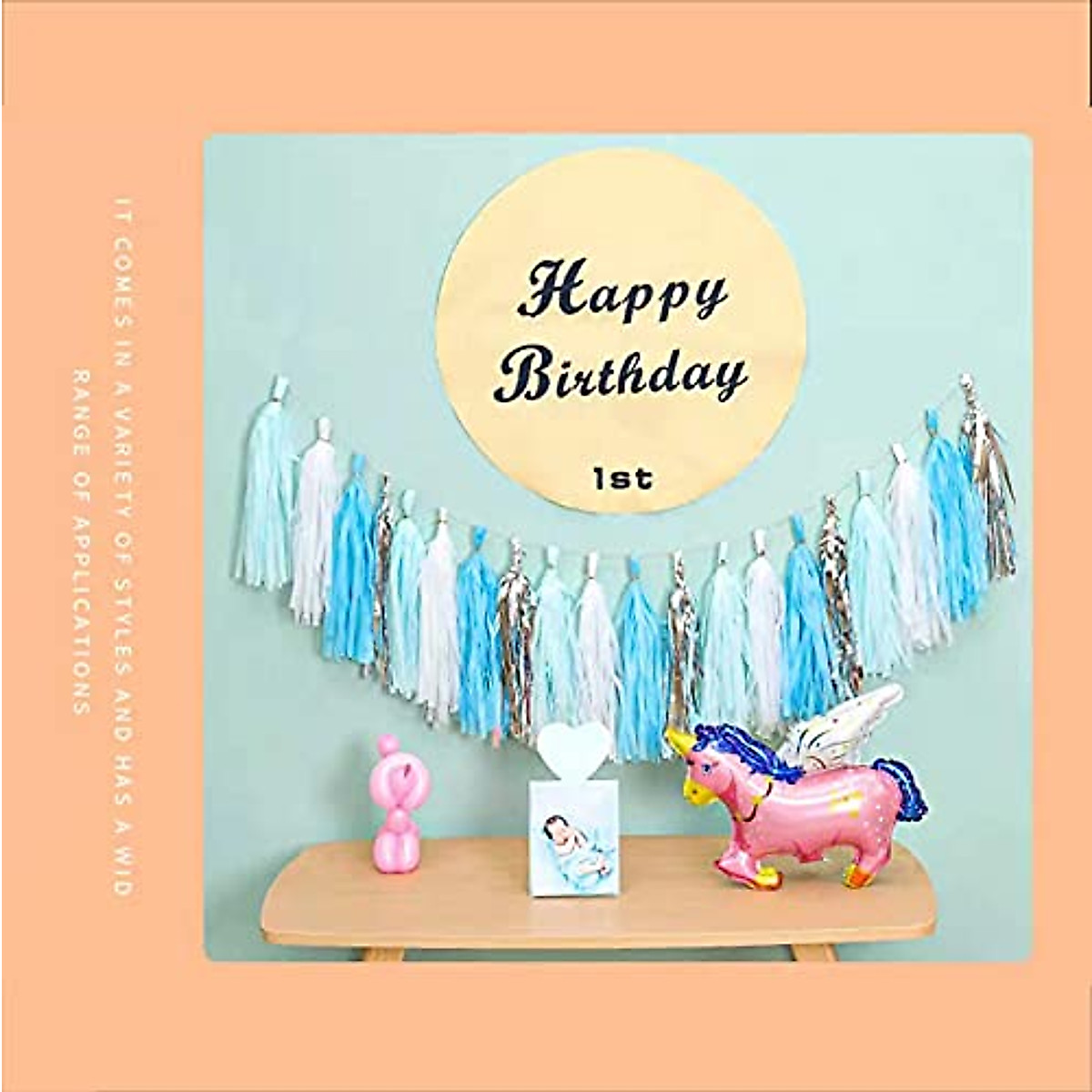 Qyeaber 20 pcs DIY Paper Tassel Tinsel Foil Tassel Party Garland, Silver/White/ Blue , Fringe Garland Banner for Wedding, Valentine's Day, Baby Shower,Birthday, Graduation, Event & Party Decorations